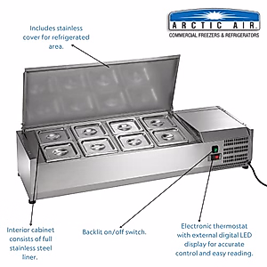 Arctic Air ACP48 47.25-Inch Countertop Refrigerated Sandwich/Salad Prep Table, Stainless Steel, 115v