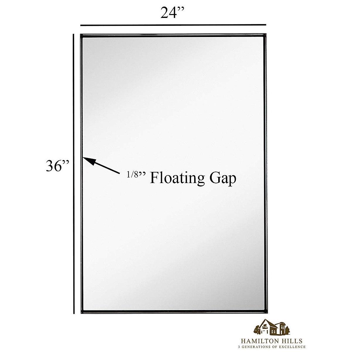 Hamilton Hills Contemporary Brushed Metal Wall Mirror | Glass Panel Black Framed Squared Corner Deep Set Design | Mirrored Rectangle Hangs Horizontal or Vertical (24" x 36")