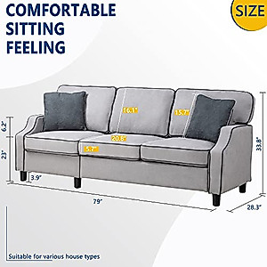 Shintenchi 79”Modern Fabric Sofa Couch,Mid Century Linen Upholstered Fabric 3-Seat Sofa Loveseat Furniture with Pillow for Small Living Room, Apartment,Studio and Small Space,Light Gray