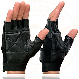 Milwaukee Leather SH217 Men's Black Leather Gel Padded Palm Fingerless Motorcycle Hand Gloves W/Breathable ‘Mesh Material’ - Large
