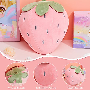 Juexica 2 Pcs Strawberry Plush Pillows Fruit Kids Pillow Soft Kawaii Strawberry Decor Aesthetic Cute Pillows Stuffed Strawberry Pillow for Room Home Car Decoration Birthday Gifts, Red Pink