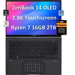 ASUS ZenBook 14 OLED UM3402 14" QHD+ Touchscreen (AMD Ryzen 7-5825U, 16GB RAM, 1TB SSD, 8-Core (Beats i7-1165G7)) Business Laptop, Backlit, Fingerprint, 19 Hr Battery, IST SD Card, Win 11 Home - 2023