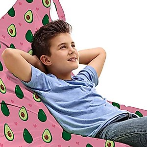 Ambesonne Avocado Lounger Chair Bag, Romantic Natural Food Theme Cartoon Halved Avocado with Heart Motif, High Capacity Storage with Handle Container, Lounger Size, Pastel Pink and Emerald