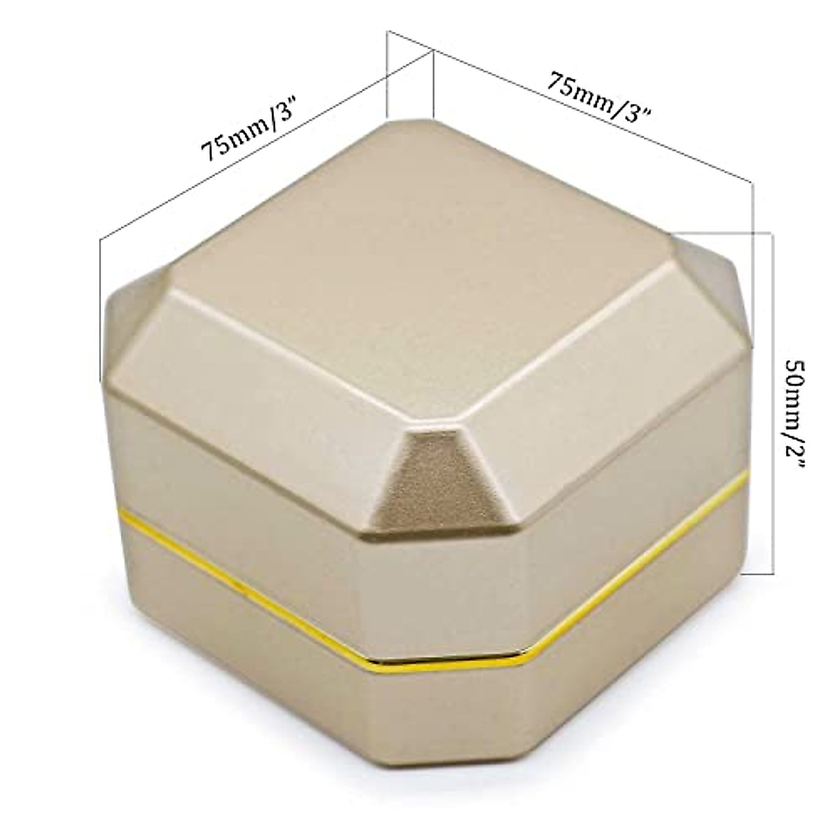 AVESON Luxury Ring Box, Square Velvet Wedding Ring Case Jewelry Gift Box with LED Light for Proposal Engagement Wedding, Gold