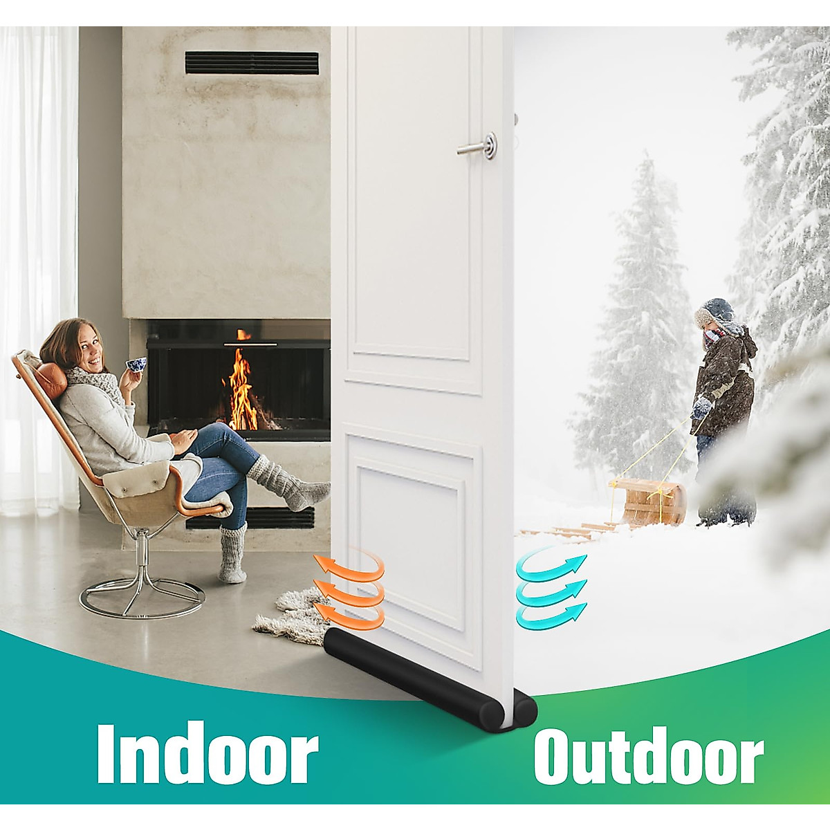 MAXTID Under Door Draft Blocker Black Door Draft Stopper 38" Noise Reducer Breeze Light Cold Air Guard Sound Proof Door Sweep 32" 36" 38" Weather Stripping Door Bottom Seal Insulation Strip Gap Filler