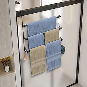 Livabber 3-Tier Over The Door Towel Rack, All Metal Towel Rack with Hooks for Door Hanging, Behind Door Towel Bar Towel Storage Holder for Bathroom Accessories, 22.83" L x 5.9" Wx 24.4" H (Black)