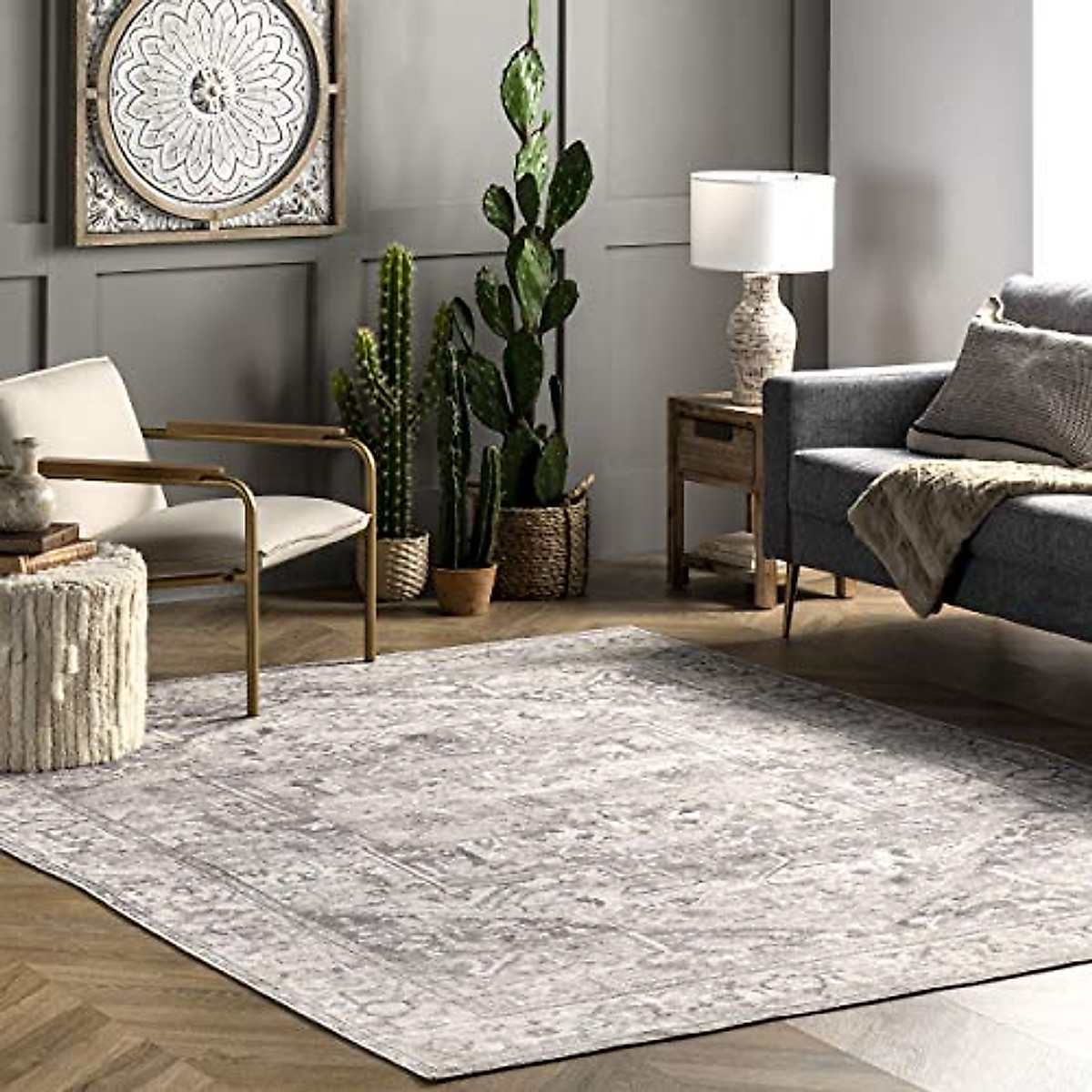 NuLOOM Brielle Machine Washable Vintage Medallion Area Rug, 9' x 12', Grey