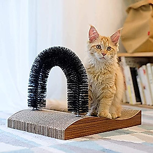 FUKUMARU Cat Self Groomer, 2.0 Version Cat Arch Face Scratcher with Scratcher Pad, Cats Back Grooming Massager Toy Brush for Indoor Kitten and Small Dog