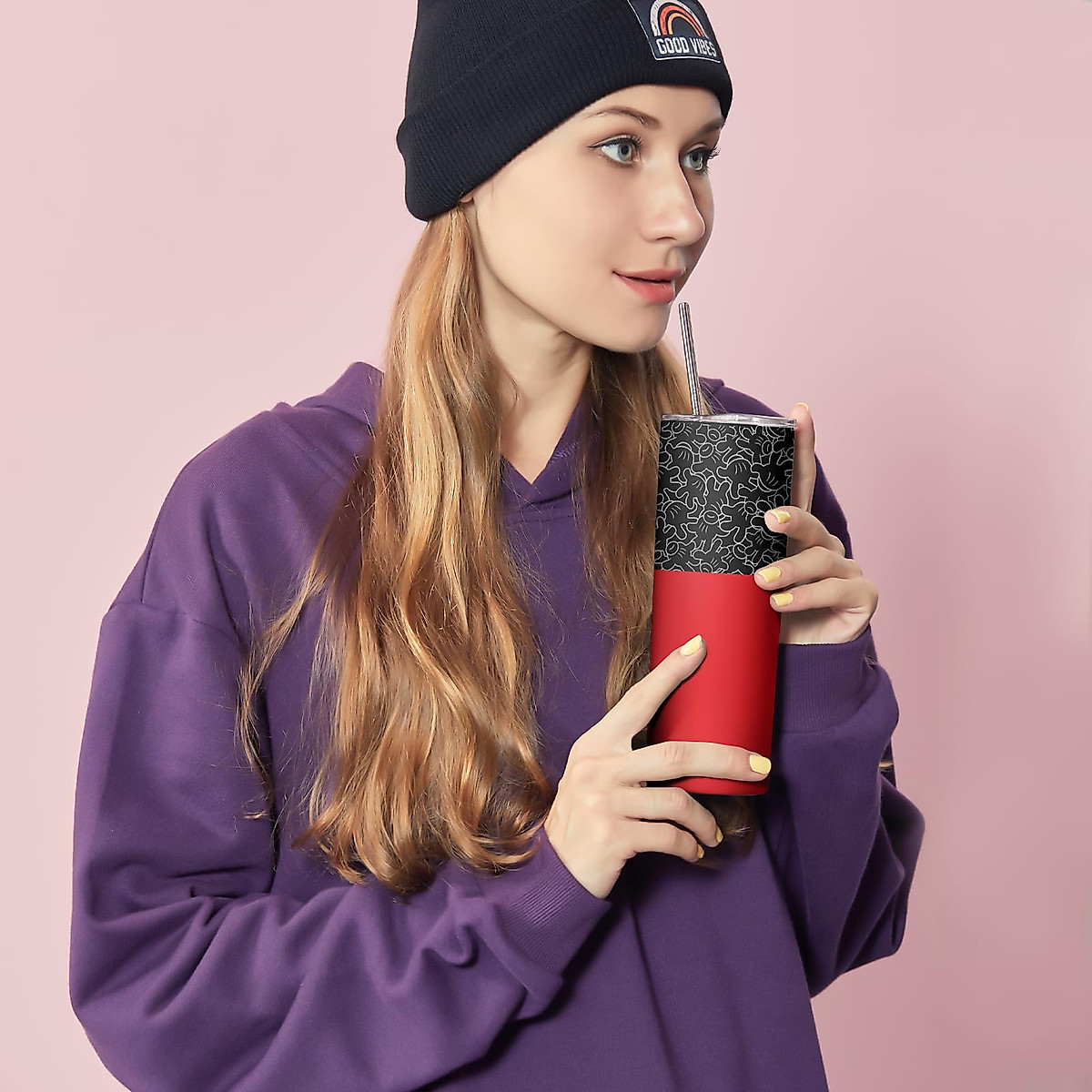 thmasamwr Cute Mouse Skinny Tumbler With Straw and Lid, Stainless Steel 20oz Insulated Coffee Travel Mug, Cartoon Mouse Gifts Cups for Women and Girls