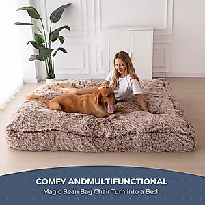 MAXYOYO Giant Bean Bag Chair Bed for Adults, Convertible Beanbag Folds from Lazy Chair to Floor Mattress Bed, Large Floor Sofa Couch, Big Sofa Bed, High-Density Foam Filling, Machine Washable