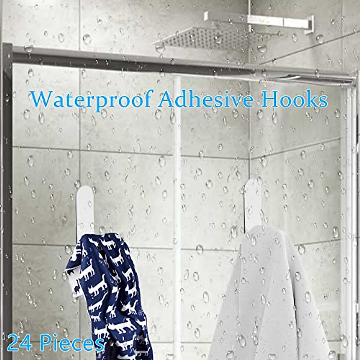 Zorveiio 24 Pcs Self Adhesive Hooks Heavy Duty, 304 Stainless Steel Hooks Razor Holder Wall Hooks Bath Towel Hook Hanging Hooks for Towels Robe Coat Hats Shower Bathroom Kitchen - Brushed Nickel