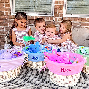 Personalization Universe Personalized Hand-Woven Willow Easter Basket with Folding Handle - First Easter, Egg Hunt, Vintage-Inspired Design, Embroidered with Any Name - Light Pink