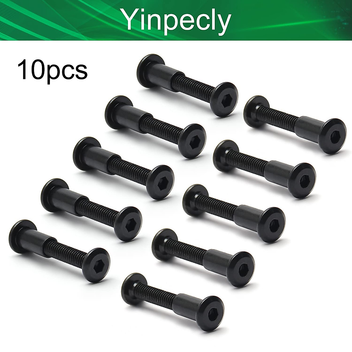 Yinpecly 10Pcs Screw Post Fit for 5/16"(8mm) Hole Dia, Male M6x35mm Belt Buckle Binding Bolts for Scrapbook Photo Albums Binding and Leather Saddles Purses Belt Repair, Carbon Steel Black Tone