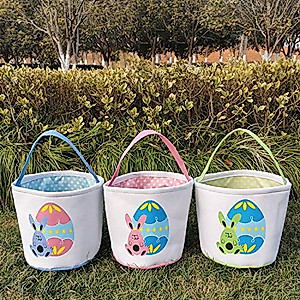 3 Pcs Easter Bunny Basket Egg Bags for Kids,Canvas Bunny Printing Tote Bags Buckets for Easter (egg multicolor)