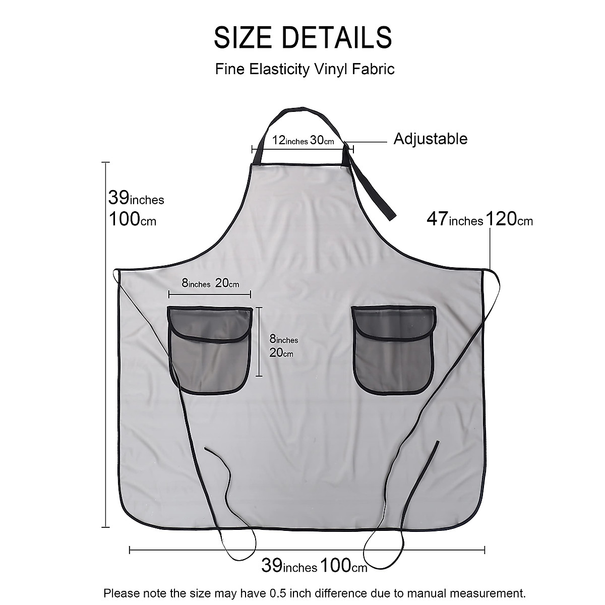 APRONNER Waterproof Plus Size Aprons for Women Men with Pockets Adjustable Durable Rubber Vinyl for Bib Kitchen Cooking Dish Washing Grooming Black Transparent