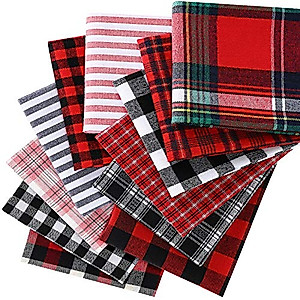 12 Pieces Christmas Cotton Fabric Squares Bundles Buffalo Plaid Stripe Fat Quarters 19.5 x 15.7 Inch Charm Yarn-Dyed Checked Cloth Quilting Fabric Scraps for DIY Crafting Sewing Patchwork