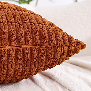 All Smiles Fall Decorative Throw Pillow Covers 18x18 Set of 4 Rust Thanksgiving Farmhouse Home Corduroy Square Cushion Case for Decor Living Room Couch Bed Sofa,Boho Terracotta Orange