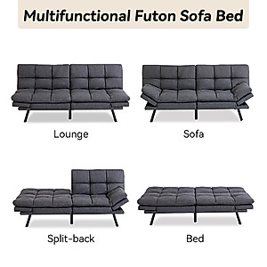 Erdoru Convertible Memory Foam Futon Sofa Bed Couch,Linen Fabric Futon Sofa Couch,Sleeper Futons Sofa Bed,Small Splitback Modern Loveseat Sofa Bed for Living Room,Office,Apartment,Deep Grey