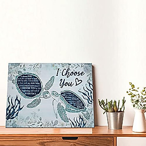 GRYTAPA Sea Turtle Bathroom Decor Sea Turtle Wall Art Ocean Theme Canvas I Choose You Poster Flowers Background Picture Couple Canvas Painting For Living Room Bedroom Framed Home Decoration 16"x12"