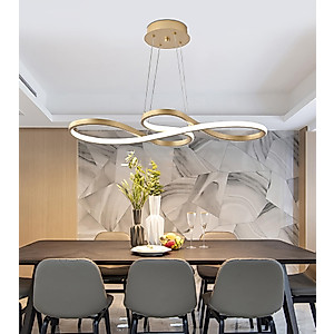 Q&S Modern LED Chandelier Gold Contemporary Light Fixtures Pendant Light Hanging Light for Dining Room Kitchen Island Dimmable Chandeliers with Remote Control 4000K-6000K L30 in