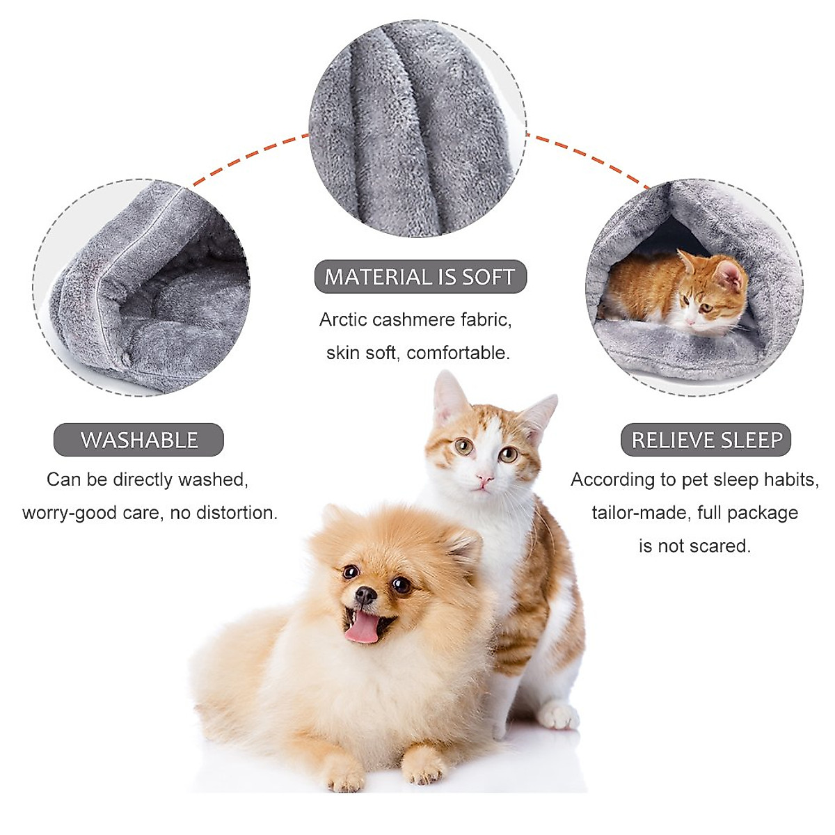 VeMee Cat Bed Cat Sleeping Bag Sleep Zone for Puppy Cat Rabbit Bed Small Animals Shearling Sleeping Bag (Grey)