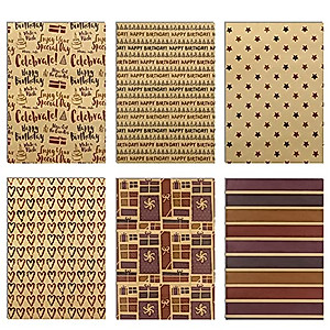 Kraft All Occasion Gift Wrapping Paper Birthday Gift Wrap 6 Sheets For Men Women Boys Girls Kids | Dark Pupple Brown Blue | For Birthdays Fathers Day Halloween Weddings Showers Holidays Thanks Giving Christmas Gifts