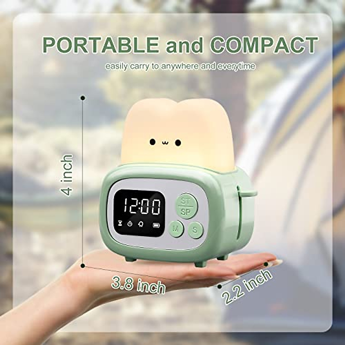QANYI Small Timer Clock Toaster Lamp, Cute Night Light with Time Management Tool and Table Clock Alarm Digital Timer for Kids, ABS+PC Kids Lamp Birthday Gifts for Teen Toddler Baby Girls Boys