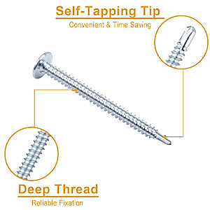 KURUI Self Tapping Screws Assortment Kit, #8 Sheet Metal Screws for Metal Wood & Plastic, 125Pcs Galvanized Truss Head Self Drilling Screws in 5 Sizes (1/2, 3/4, 1-1/4, 1in, 2in)