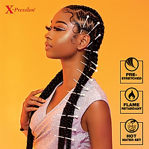Sensationnel X-pression prestretched braiding hair - 3x braid 58 inch all kanekalon flame retardant synthetic braid for box braids and twists (1 pack, 1B OFFBLACK)