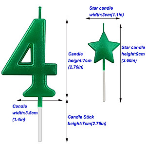 2.75in Green Number 4 Birthday Candles, Glitter Green Happy Birthday Cake Cupcake Toppers Decoration and Celebrating for Adults/Kids Party Baking (Green 2.75in Number 4)
