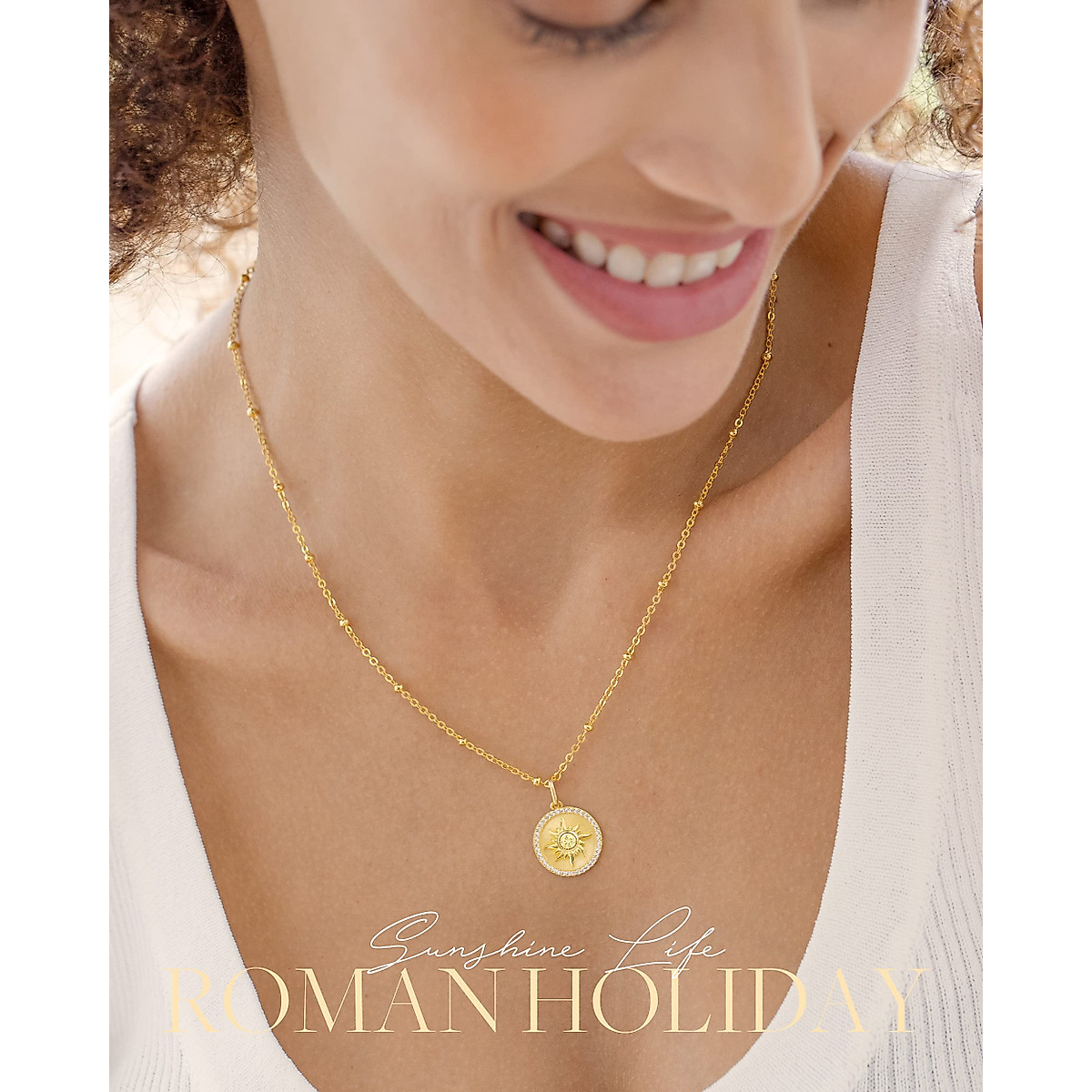 CDE 14K Gold Plated Sun Coin Birthstone Pendant Necklaces for Women 925 Sterling Silver, Christmas Birthday Anniversary Jewelry Gift for Women Girlfriend Mom Daughter Her