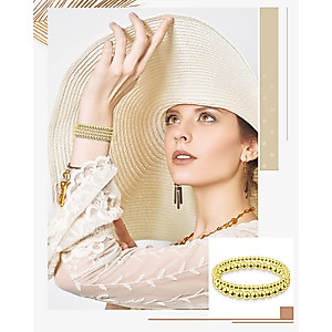 Taiyin 40 Pcs Gold Beaded Bracelet for Women Sets Gold Bead Bracelet Elastic Ball Bracelet Gold Beaded Bracelets for Women Beaded Stretch Bracelets for Friendship Jewelry Gifts, 4 mm and 6 mm