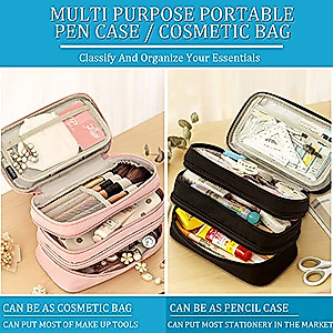 Large Capacity Pen Pencil Case Stationery Storage Large Handle Pen Pouch Bag 3 Layers Pen Pencil Organizer Bag with Double Zipper, Cosmetic Bag for College Students Men Women Girls Adults