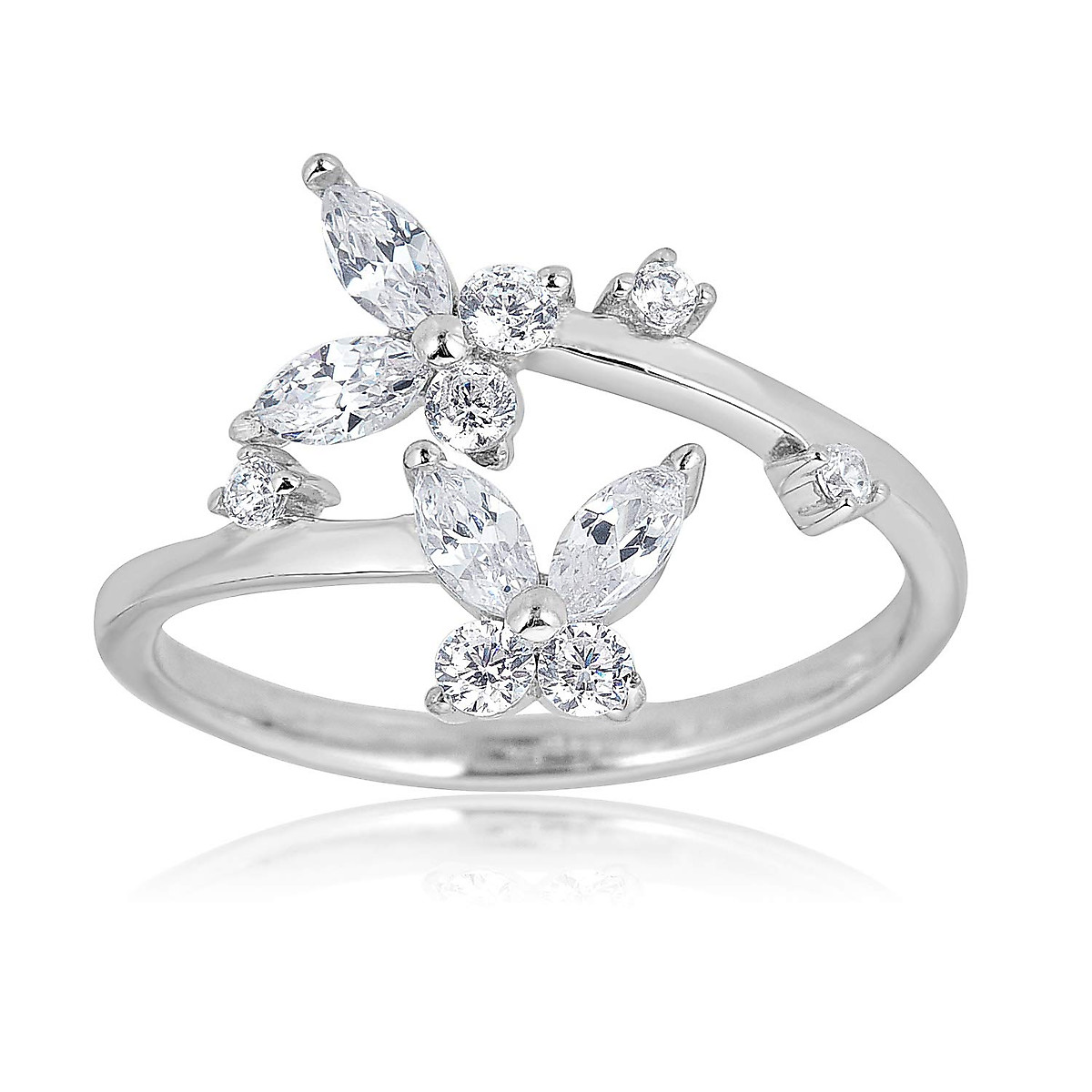 AVORA 925 Sterling Silver Adjustable Butterfly Toe Ring with White Simulated Diamond CZ