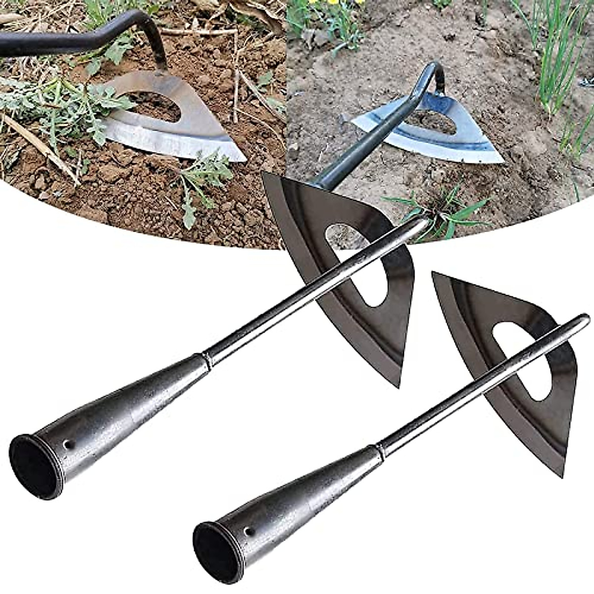 2Pcs Gardening Hand Tools Hoe, Durable All-Steel Hardened Hollow Hoe, Sharp Garden Edger Weeder,Hoe Garden Tool Hand Shovel Weed Puller Accessories for Backyard Weeding, Loosening, Farm Planting