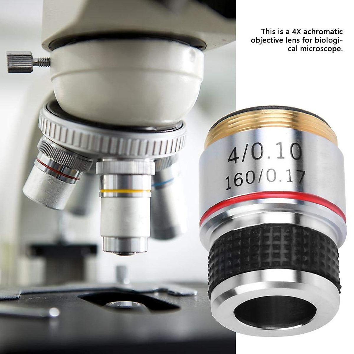 Microscope Lens,4X 185 Biological Microscope Achromatic Objectives Lens 160mm / 6.3inch 5×5×5cm Eliminate Unwanted Reflections