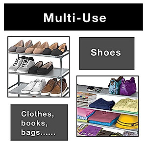 Smart Design Shoe Rack Shelf - Stackable - Laminated Liner - Steel Metal Frame - 3-Tier Holds 9 Pairs - Entryway, Closet, & Garage - Home Organization