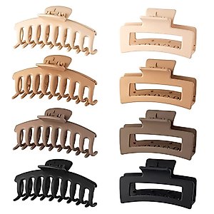 GEEROLL8 Pack 4.3 Inch Large Hair Claw Clips for Women Thin Thick Curly Hair, Non-slip Hair Clips,Neutral Colors,Black claw clip