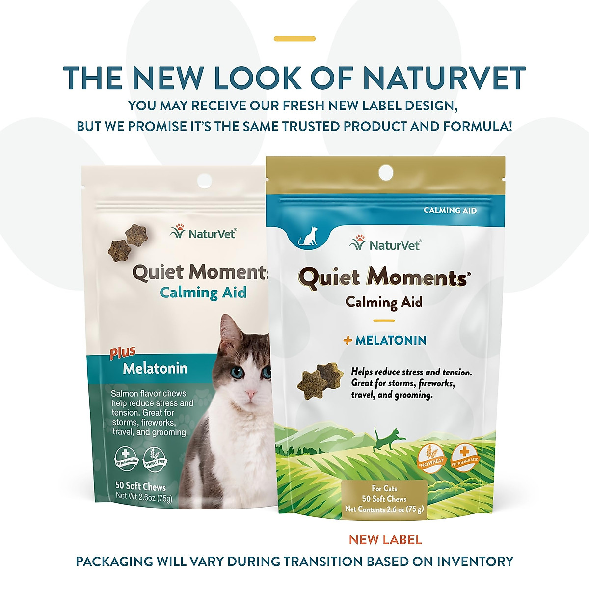 NaturVet Quiet Moments Calming Aid Cat Supplement Plus Melatonin – Helps Reduce Stress in Cats – for Pet Storm Anxiety, Motion Sickness, Grooming, Separation, Travel – 50 Ct. Soft Chews