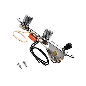LAMSAM Fully Loaded Guitar Control Plate, Prewired 3-way Blade Switch Large Potentiometers Orange Capacitor, Knurled Volume Tone Controls Knobs Fit for Guitars with Single Coil Pickups, Chrome
