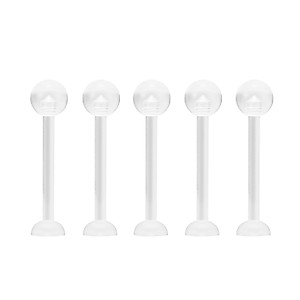 NewkeepsR 5pcs-14G(1.6mm) Thickness, 16mm(5/8'') Length, Bioplast Flexible Clear Tongue Ring Plastic Retainer, Unnoticeable Flat Labret Spacers
