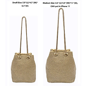 Vgift Evening Purse Women, Rhinestone Bucket Bag Crystal Purse for Wedding Party, Gold