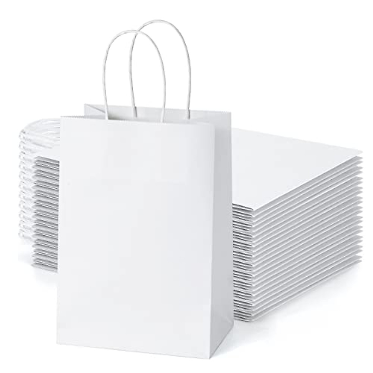 UCGOU Small Gift Bags 5.25x3.75x8 Inches 25Pcs White Kraft Paper Bags Paper Gift Bags with Handles Party Favor Bags Shopping Bags Goodie Bags Craft Bags