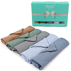 Kjuti Baby Muslin 100% Cotton Burp Washcloth - 4 Layer Hypoallergenic Saliva Soothe Face Washcloths - Burp Cloths 9x9 inch -Newborn Essentials -Burp Cloths for Baby Boy and Girl (ChromaBlend)