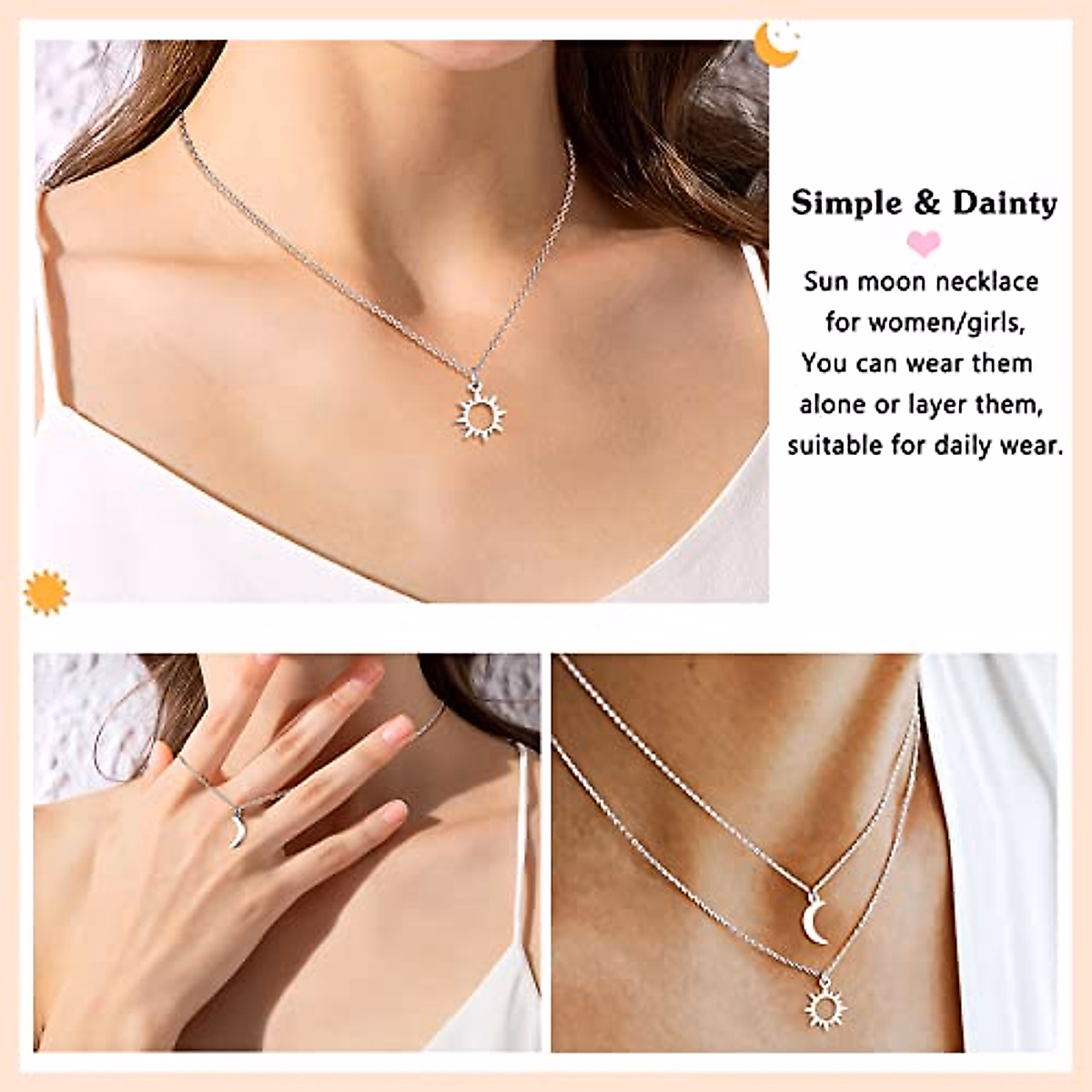 UNGENT THEM Best Friend Necklaces for 2, Sun and Moon Matching Friendship BFF Necklace Valentine's Day Christmas Gifts for 2 Teenage Teen Girls Friends Sisters Bestie Women