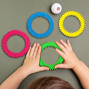 Jenaai 12 Pack Sensory Fidget Toys Spiky Sensory Ring and Bracelet Stretchy Soft Flexible and Rubber Spikes Stress Rings for Youth Adults Calm Reduce Stress (Red Blue Yellow Green)
