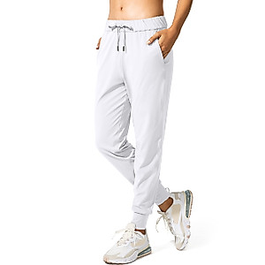 SANTINY Women's Joggers Pants Pockets Drawstring Running Sweatpants for Women Lounge Workout Jogging(White_L)