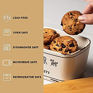 Hasense Farmhouse Butter Dish with Lid for Countertop, Butter Keeper & Holder, Large Butter Container for Fridge with Bamboo Freshness Seal, Enhance Kitchen Decor, Holds Two Sticks of Butter, White