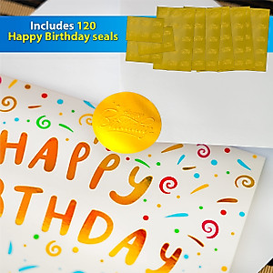 120 Pack Assorted Gold Foil Happy Birthday Cards with Envelopes, Organizer Box, Stickers, and Seals - 4x6 Inches, 8 Unique Designs, Ideal for Kids, Men, Women, and Elderly