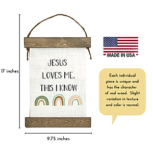 Kingdom Quality Jesus Loves Me This I Know Hanging Canvas - Give Me Jesus, Ten Commandments for Kids, Boho Rainbow Nursery Decor